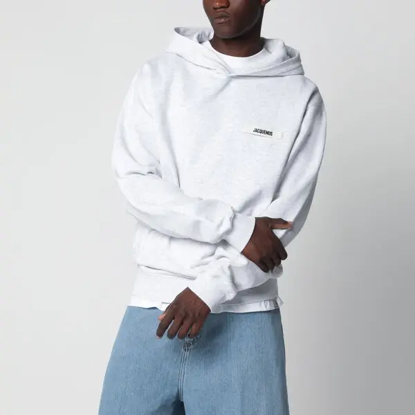 Jacquemus Cotton Fleece Hoodie With Grosgrain Logo - Grey