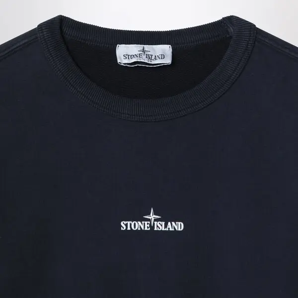 Stone Island Navy Cotton Sweatshirt With Logo Prints - Blue