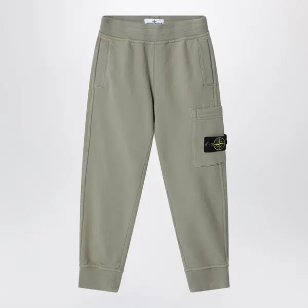 Stone Island Moss Cotton Jogging Trousers With Compass Patch - Green