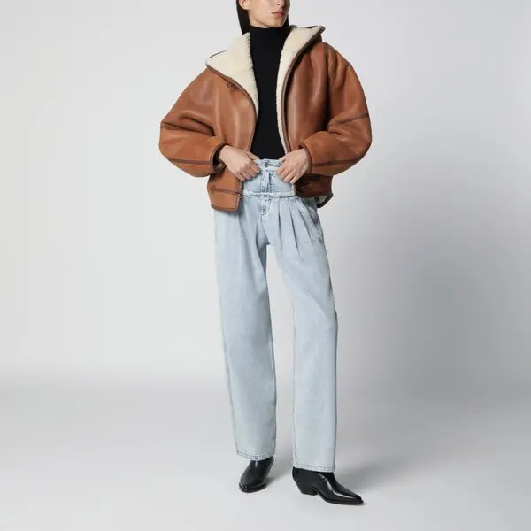 Isabel Marant Étoile Amiel Hooded Shearling Short Coat - Brown