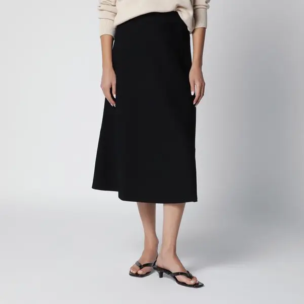 Max Mara Flared Midi Skirt In Viscose Crêpe Yarn - Black