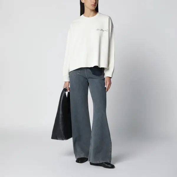 MAISON MARGIELA Ecru Logo Print Fleece Sweatshirt
