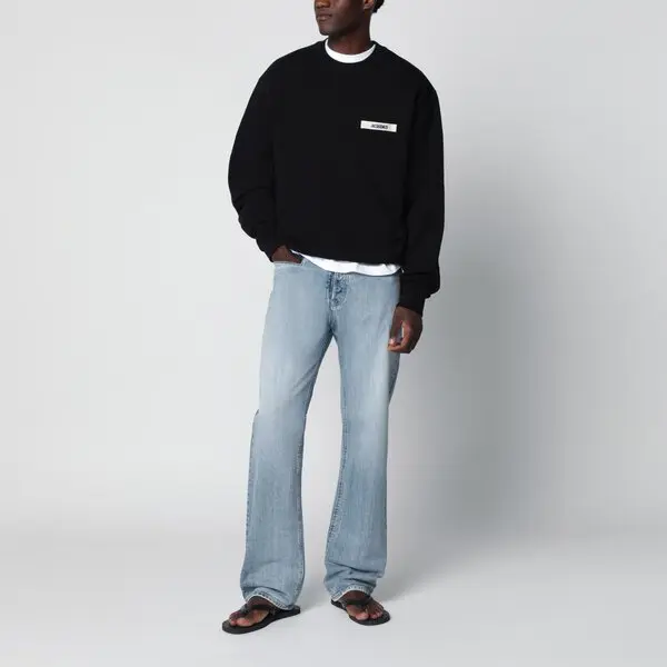 Jacquemus Crewneck Sweatshirt With Grosgrain Logo Detail - Black
