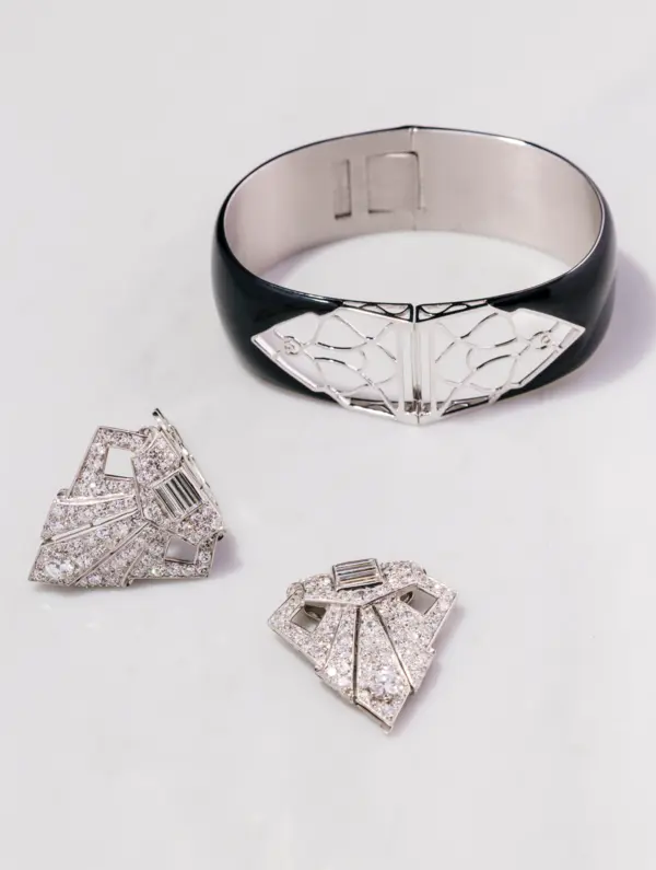 Estate Art Deco Diamond & Lacquer Transformable Cuff, Circa 1930 - Coral