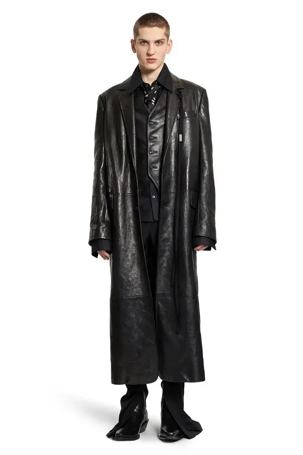 ANN DEMEULEMEESTER Hakan Tailored Coat In Vintage Lux Grained Leather - Black