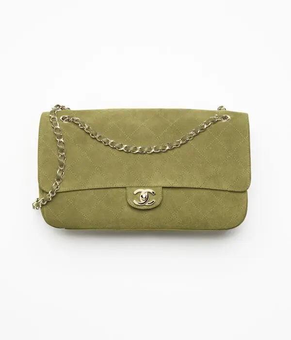 Chanel Maxi Flap Bag In Grained Calfskin - Khaki