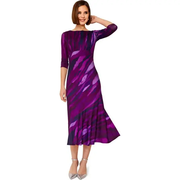 ALIE STREET LONDON Asymmetric Bias Cut Midi Dress - Vivid Plum