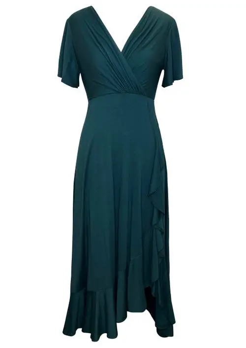 ALIE STREET LONDON Petite Waterfall Ruffle Wrap Midi Dress