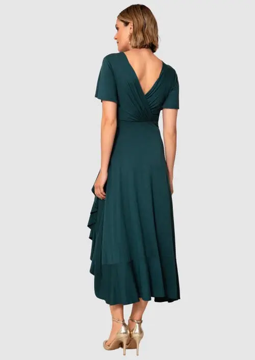 ALIE STREET LONDON Petite Waterfall Ruffle Wrap Midi Dress