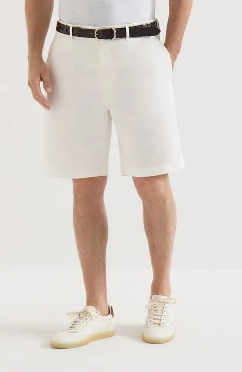 Brunello Cucinelli Garment-dyed Bermuda Shorts In Twisted Cotton Gabardine - White