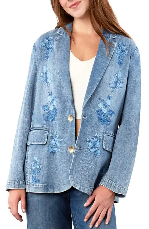 BILLY T Embroidered Floral Blazer - Denim