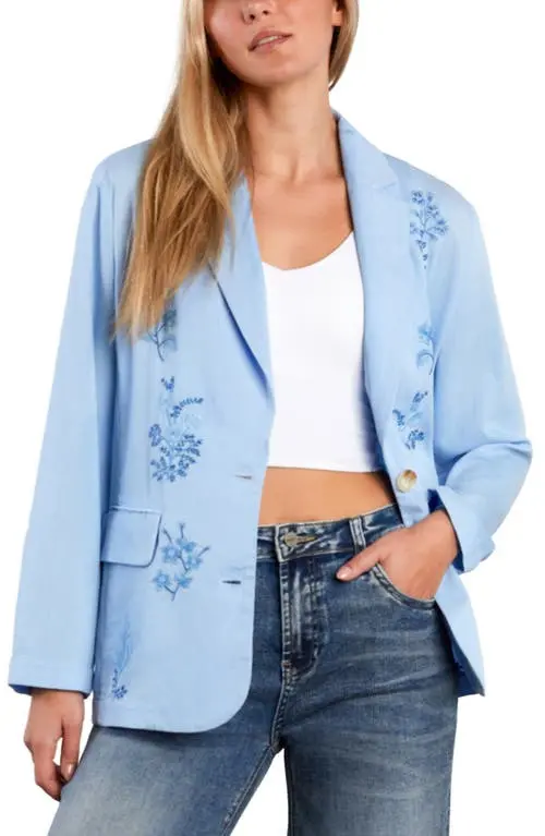 BILLY T Poetic Floral Embroidered Denim Blazer - Windsurfer Blue