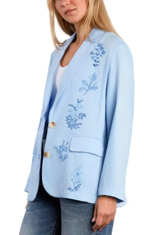 BILLY T Embroidered Floral Denim Blazer