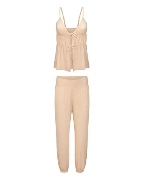 ADORE ME Paulina Cami And Pants Pajama Set - Light Beige