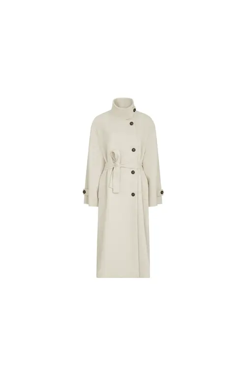 Brunello Cucinelli Hand-crafted Cashmere Beaver Double Cloth Coat With Belt And Monili - Ivory