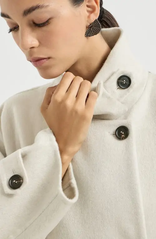 Brunello Cucinelli Hand-crafted Cashmere Beaver Double Cloth Coat With Belt And Monili - Ivory