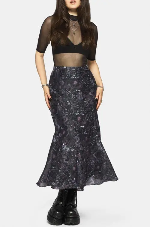 DISTURBIA Haunt Medieval Print Midaxi Skirt