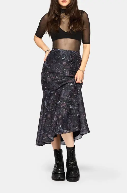 DISTURBIA Haunt Medieval Print Midaxi Skirt