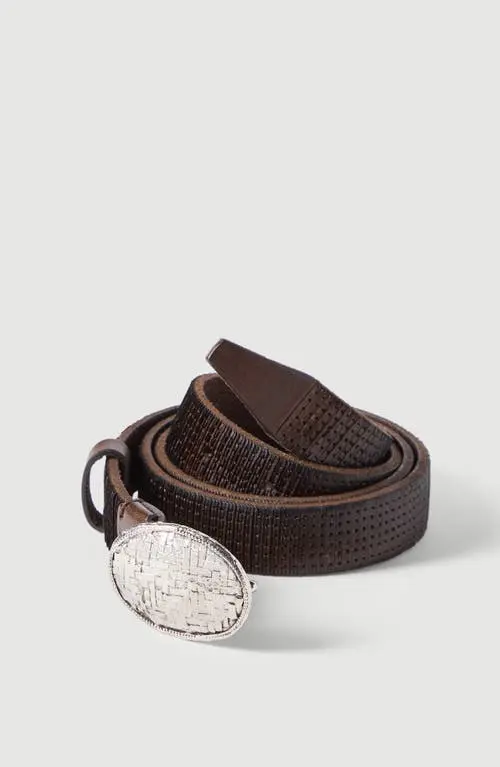 Brunello Cucinelli Textured Calfskin Belt With Braided Metal Buckle
