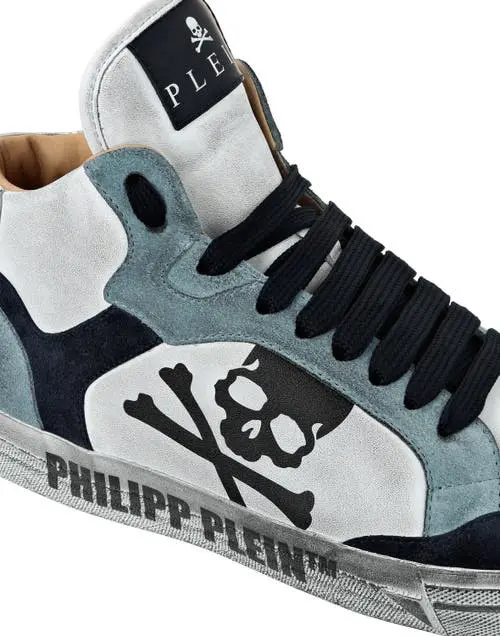 Philipp Plein Retrokickz Leather High-top Sneakers - White/middleblue