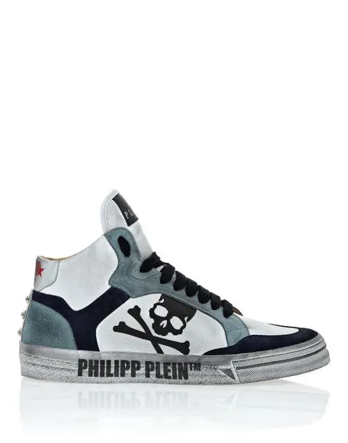 Philipp Plein Retrokickz Leather High-top Sneakers - White/middleblue