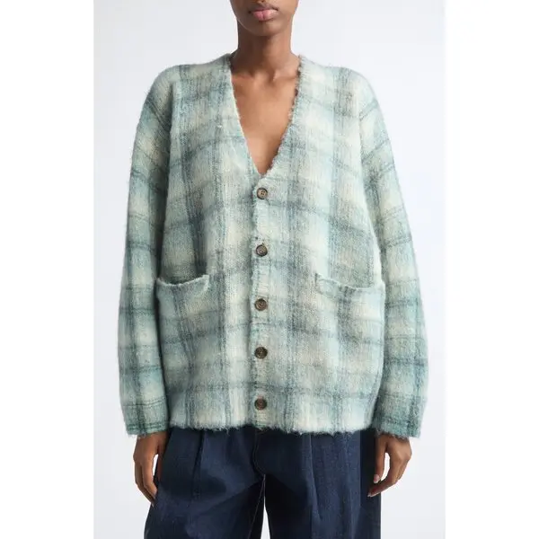 R13 Plaid Alpaca-blend Cardigan - Blue Plaid
