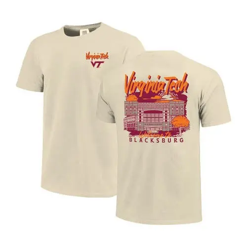 IMAGE ONE Virginia Tech Hokies Comfort Colors Hand-drawn Campus Stack T-shirt - Natural