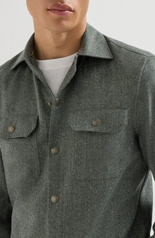 Brunello Cucinelli Virgin Wool Flannel Overshirt With Spread Collar And Chest Pockets - Forest Green