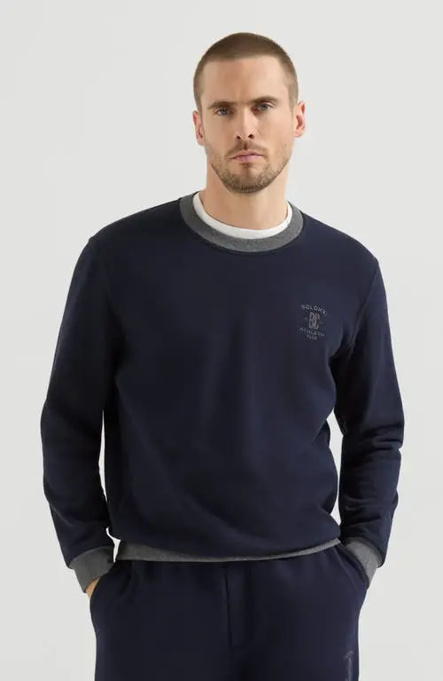 Brunello Cucinelli Cotton French Terry Sweatshirt With Embroidery - Cobalt