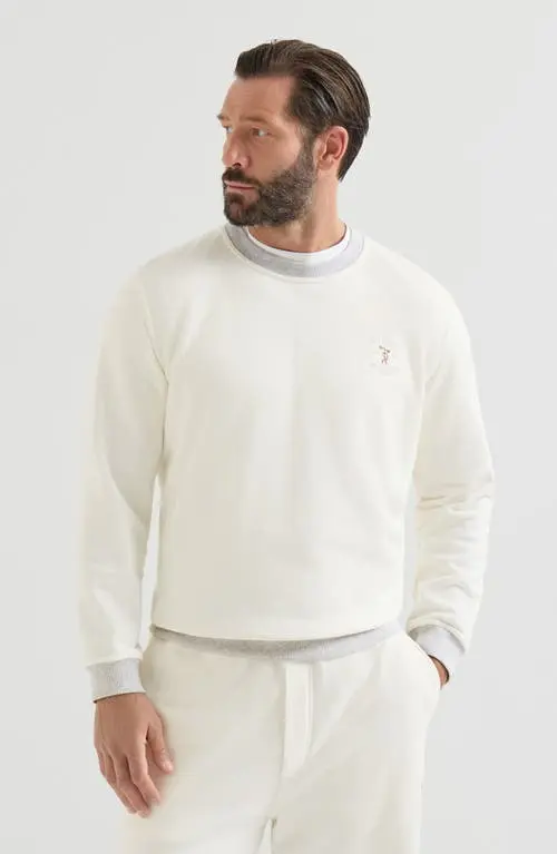 Brunello Cucinelli Cotton French Terry Sweatshirt With Embroidery - Off-white