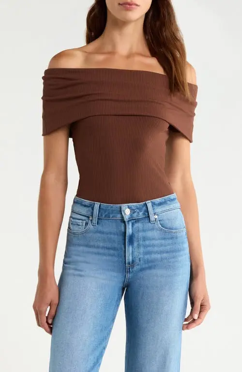 Paige Rosarita Rib Knit Off-the-shoulder Top - Oak