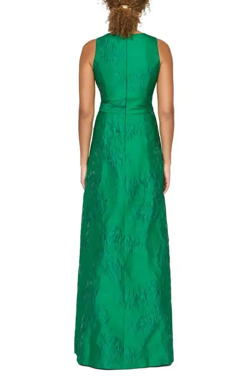 KAY UNGER Mariah Floral Jacquard Gown - Fern Green