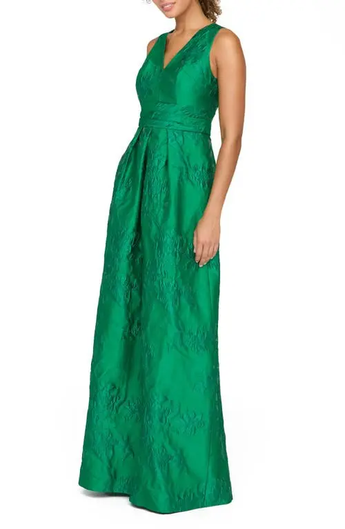 KAY UNGER Mariah Floral Jacquard Gown - Fern Green
