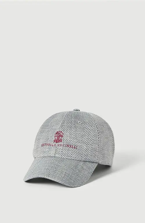 Brunello Cucinelli Alpaca, Wool And Silk Chevron Baseball Cap - Cerulean