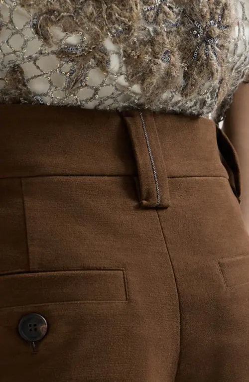 Brunello Cucinelli Stretch Cotton Moleskin Loose Sartorial Trousers With Monili Decoration