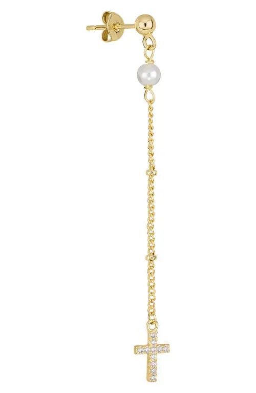 ATHRA LUXE Imitation Pearl & Cross Linear Drop Earrings - Gold
