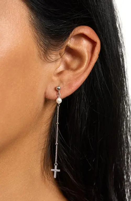 ATHRA LUXE Imitation Pearl & Cross Linear Drop Earrings