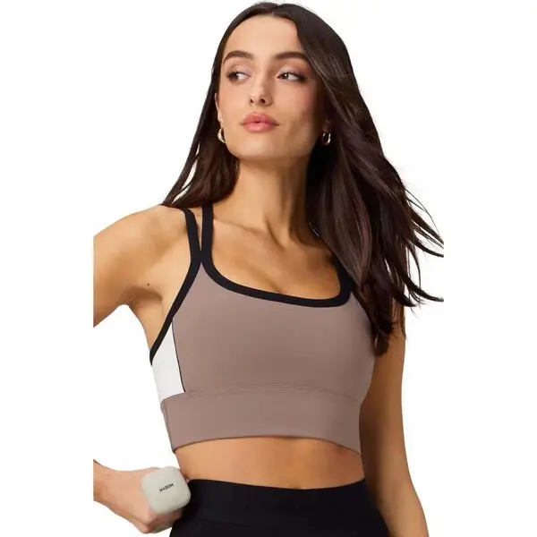 FABLETICS Principal Color Block Longline Impact Bra - Desert Shadows/bone/black