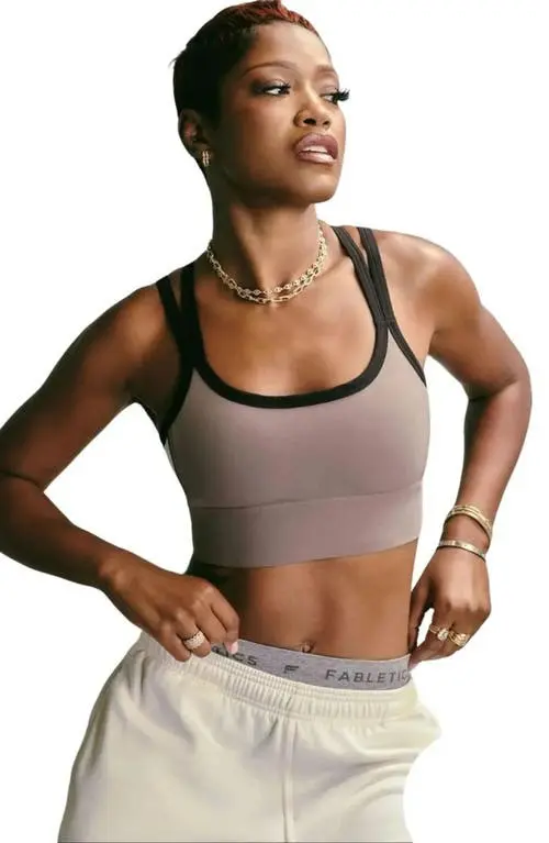 FABLETICS Principal Color Block Longline Impact Bra - Desert Shadows/bone/black