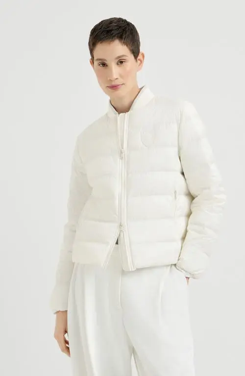 Brunello Cucinelli Water-resistant Matte Nylon Down Jacket With Logo - Milk