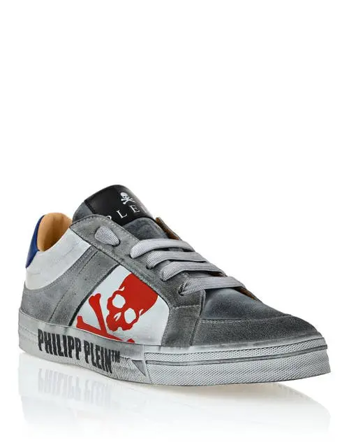 Philipp Plein Retrokickz Low-top Sneakers With Skull And Logo Accents - Silver