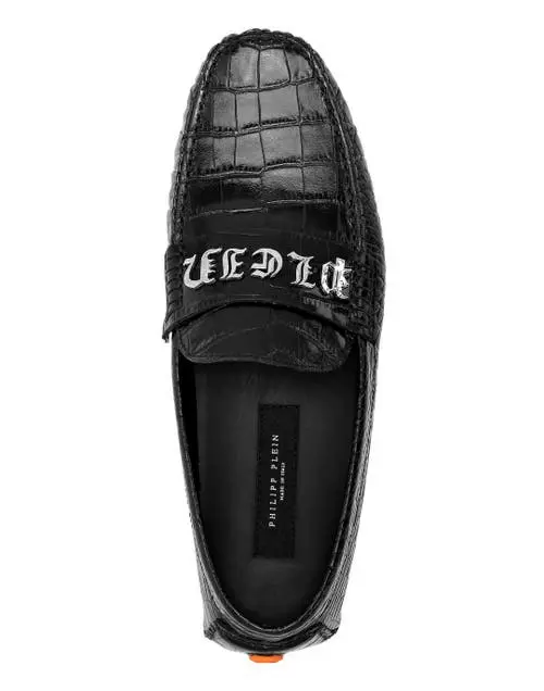 Philipp Plein Printed Crocco Leather Drivers Shoes