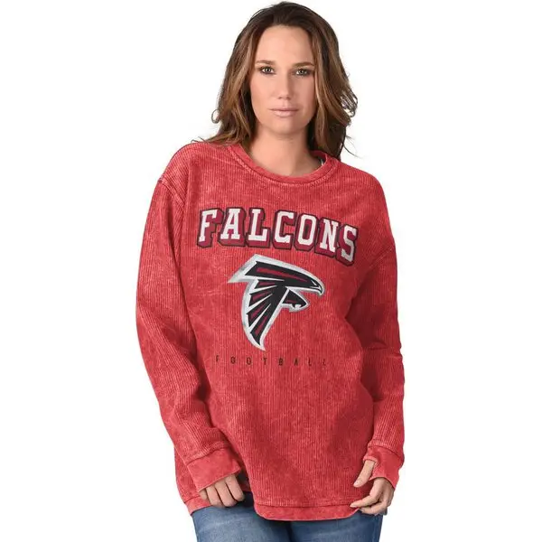 G-III 4HER BY CARL BANKS Atlanta Falcons Comfy Cord Distressed Pullover Sweatshirt - Red