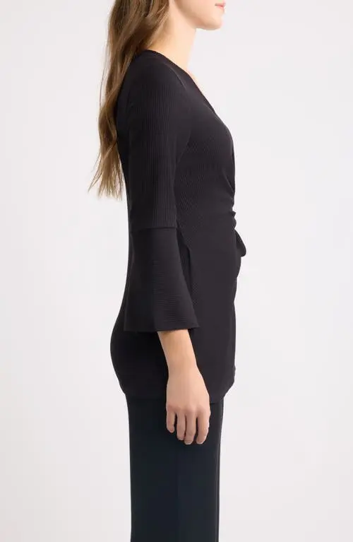 Anne Klein Ruffle Sleeve Ribbed Wrap Top