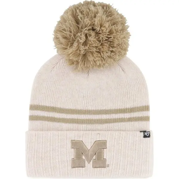'47 Michigan Wolverines Core & Inline Latte Cuffed Knit Hat With Pom - Natural