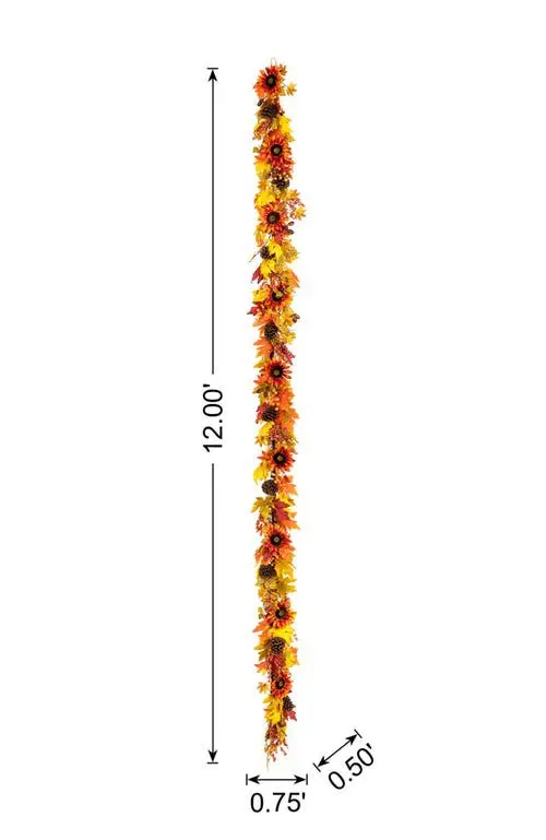 GLITZHOME 12ft Fall Oversized Sunflower Garland