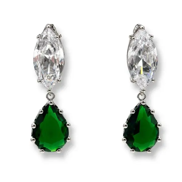 MICHAEL NASH JEWELRY Nicole Marquise And Emerald Pear Shape Diamond Cubic Zirconium Clip On Earrings - Green