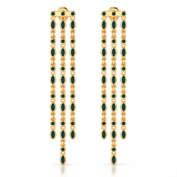 LINDA FIORE 18k Gold Vermeil Enamel Dangle Earrings - Green
