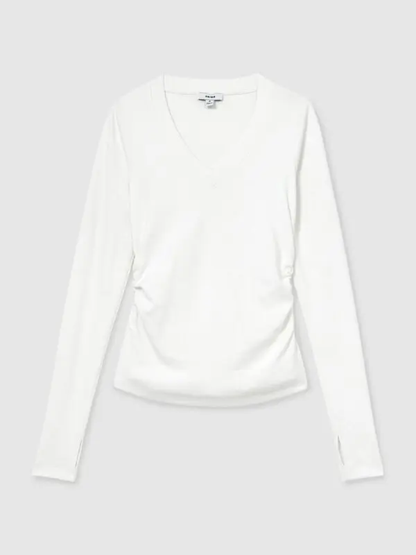 REISS V-neck Long Sleeve Ruched Top