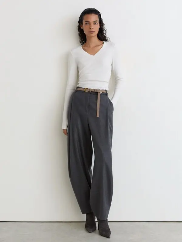 REISS V-neck Long Sleeve Ruched Top